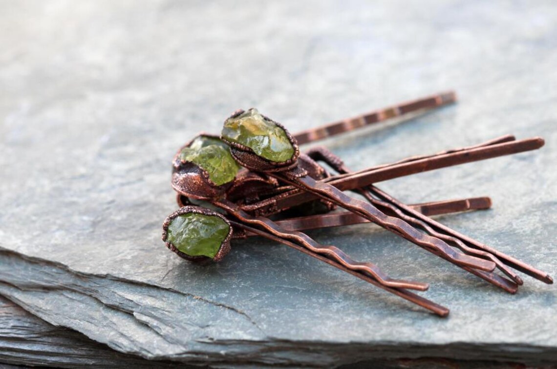 Stone Bobby Pin Peridot Hair Pin Copper Electroformed | Etsy