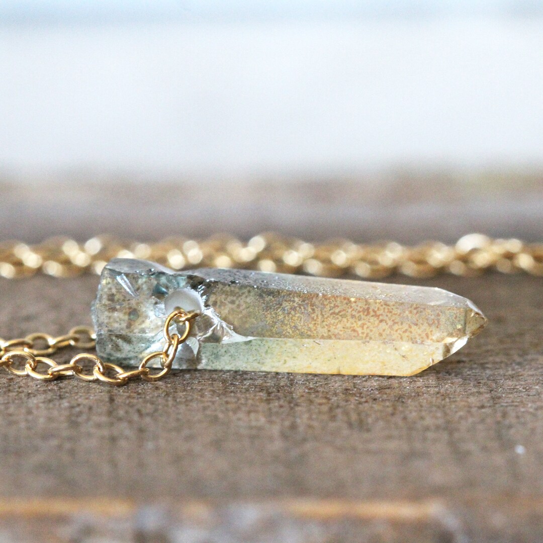 Aura Crystal Pendant - Gold Filled Chain - Hybrid Quartz Crystal ...