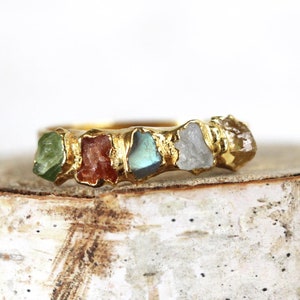 Lucky Stone Ring Raw Stone Silver Ring Multi Stone Crystal and Copper ...