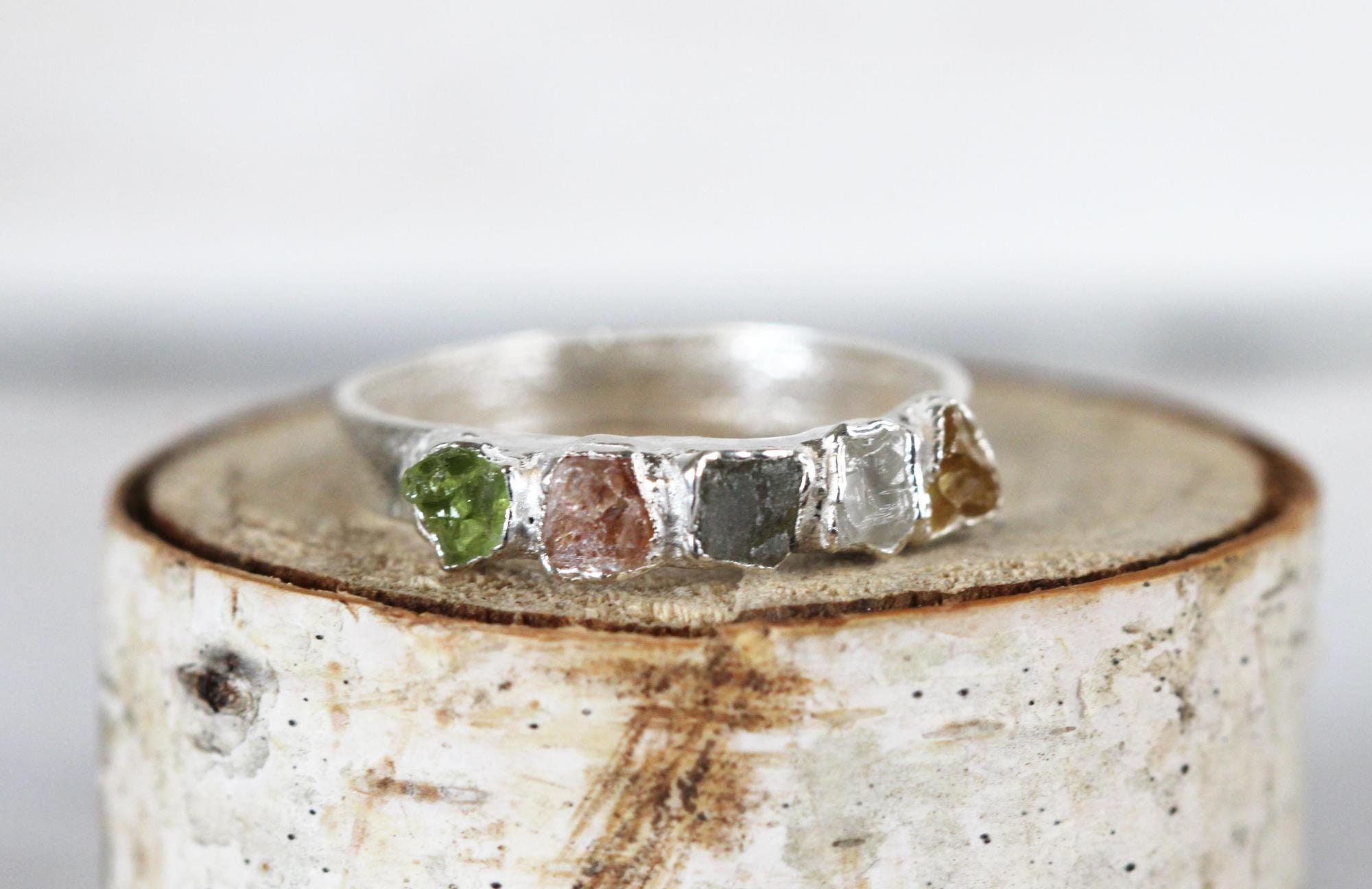 Lucky Stone Ring Raw Stone Silver Ring Multi Stone Crystal - Etsy Canada
