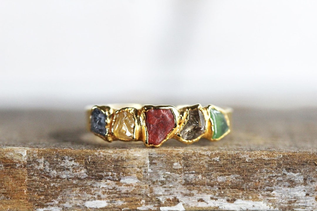 Lucky Stone Ring - Raw Stone Silver Ring - Multi Stone Crystal and ...