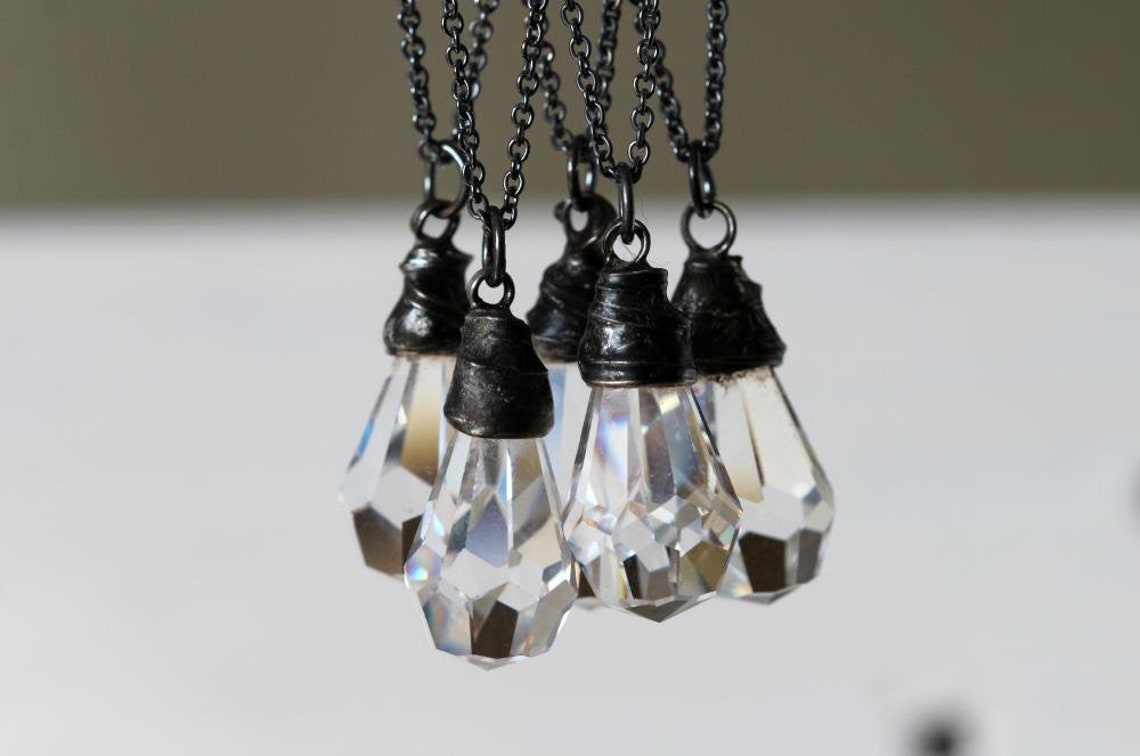 Chandelier Pendant Lead Crystal Necklace Oxidized Sterling - Etsy