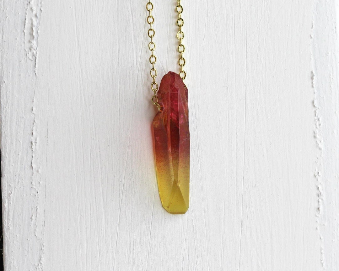 Aura Crystal Necklace - Red and Yellow Quartz - Gold Filled Chain - Etsy