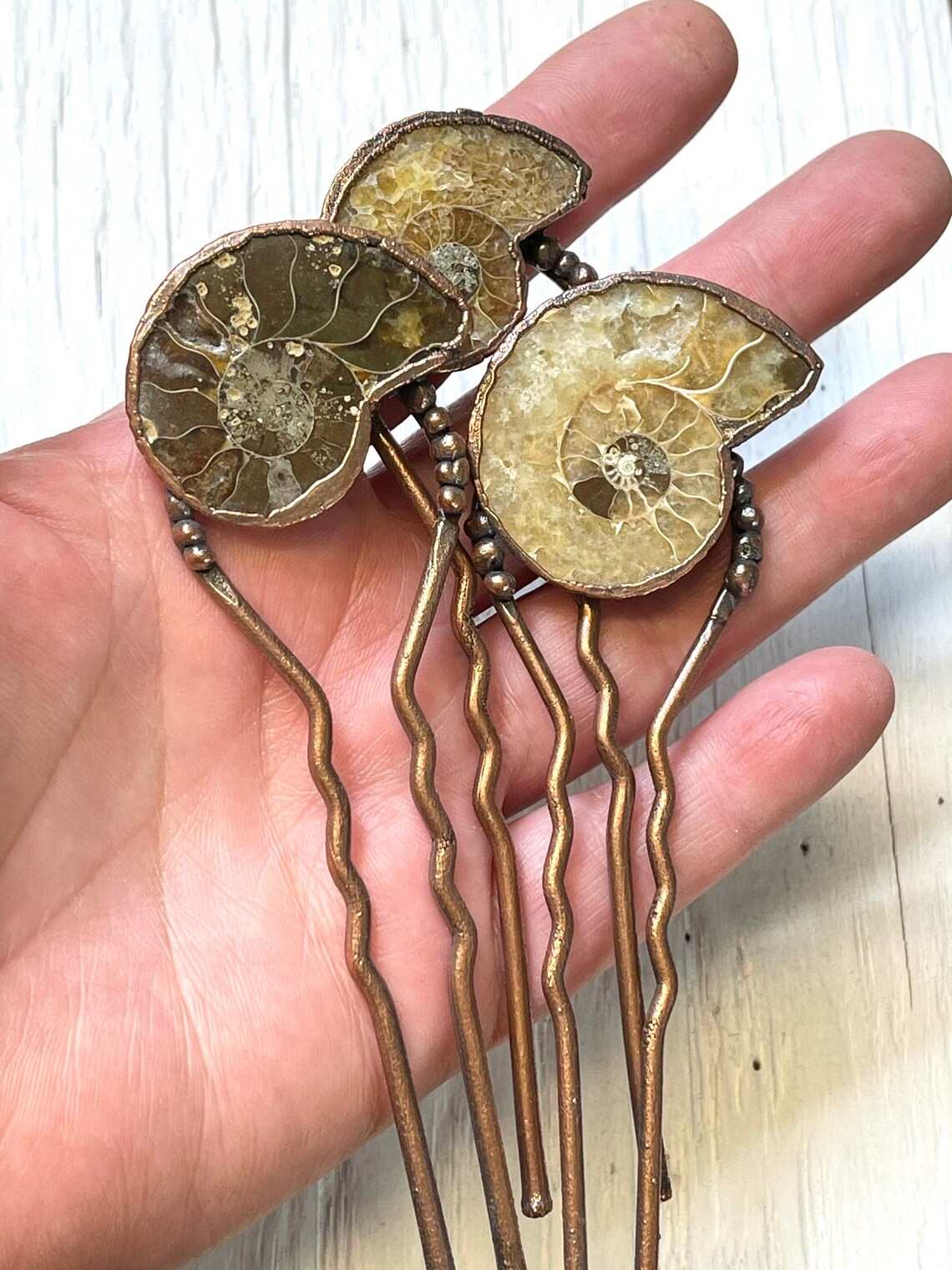 Ammonite Hair Fork Copper Hair Jewelry Fossilized Hair - Etsy