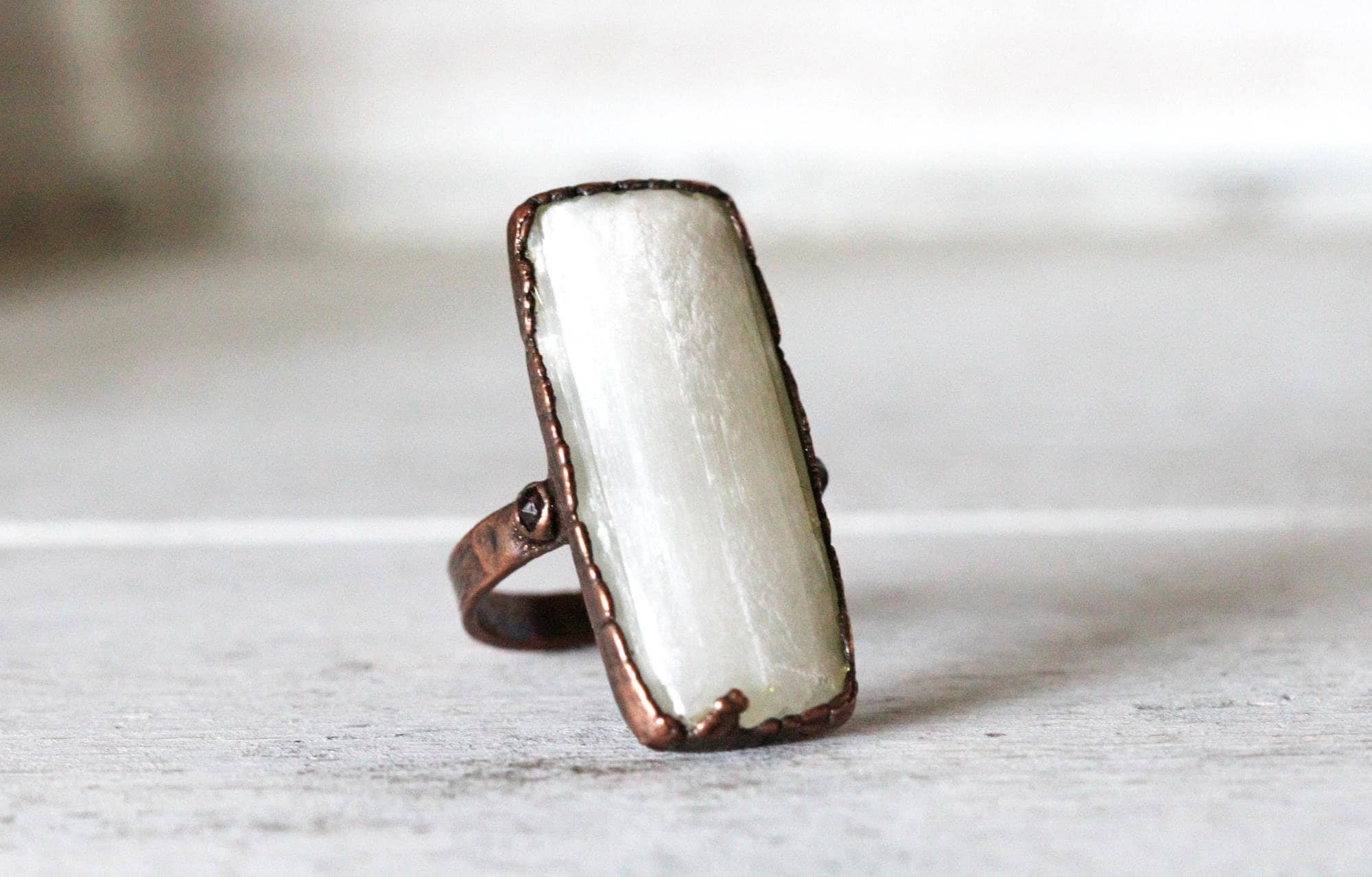 Selenite Ring - Size 8 3/4 - Big Crystal Ring - Copper Ring - White ...