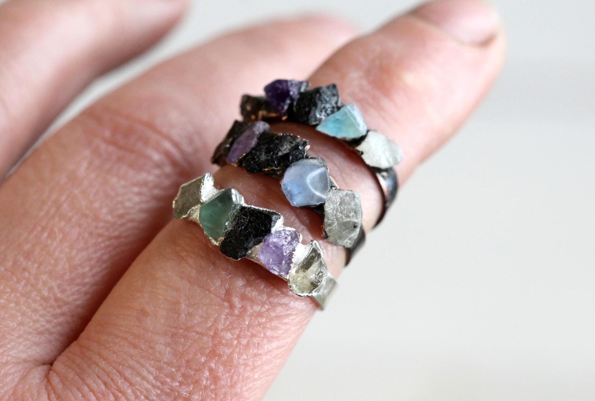Protection Stone Ring - Stone Amulet Ring - Multi Stone Crystal and ...