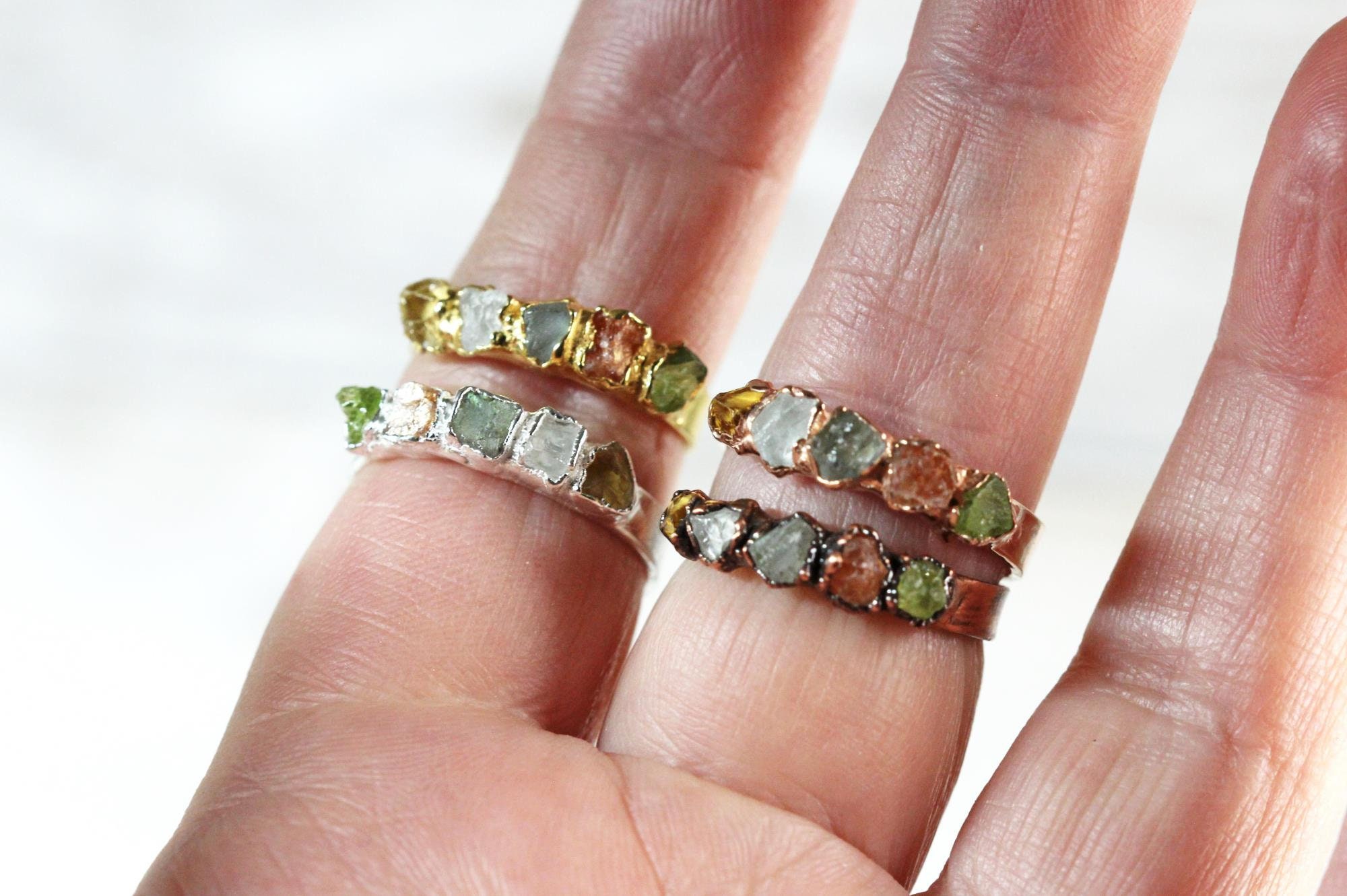 Lucky Stone Ring Raw Stone Silver Ring Multi Stone Crystal - Etsy Canada