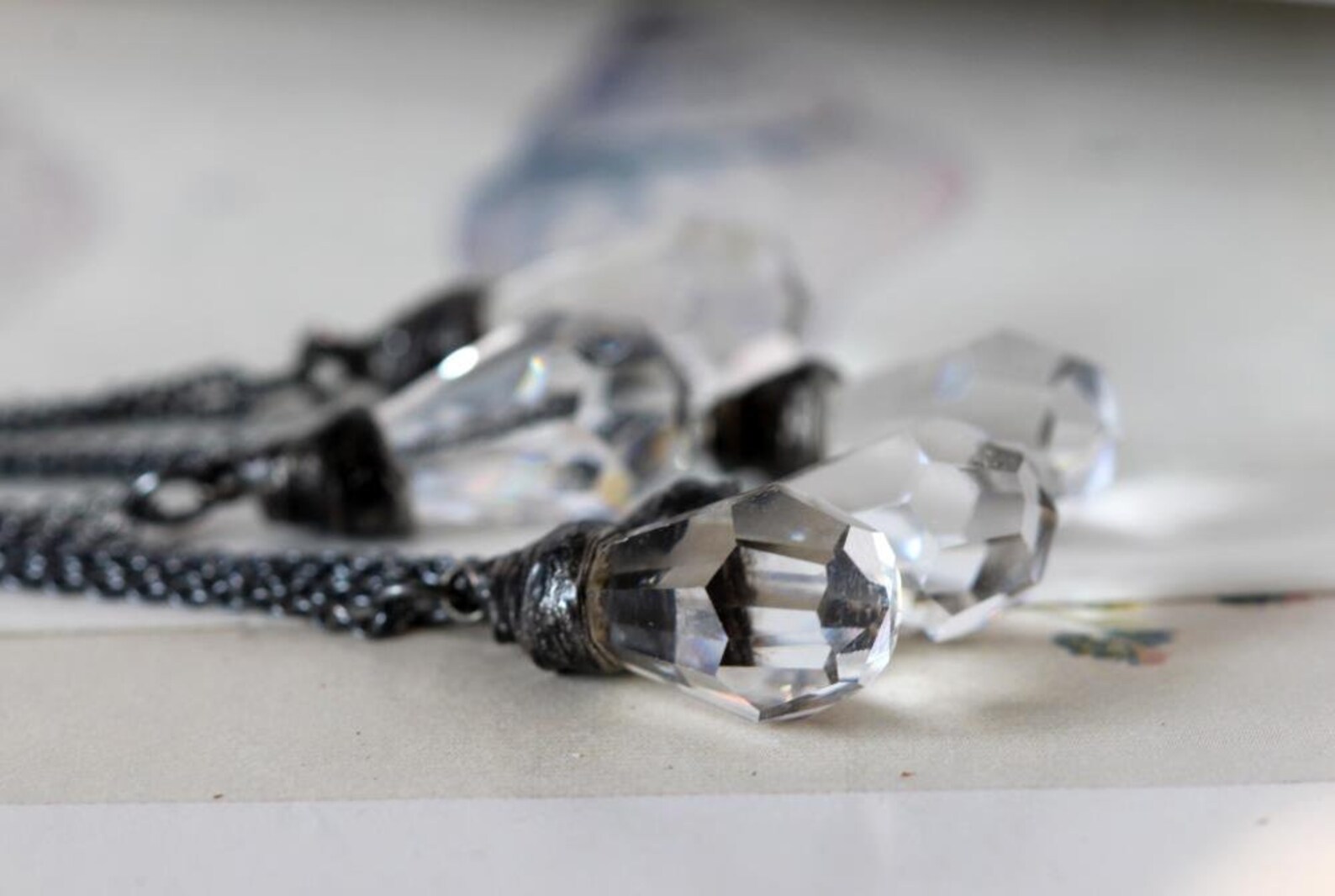 Chandelier Pendant Lead Crystal Necklace Oxidized Sterling - Etsy
