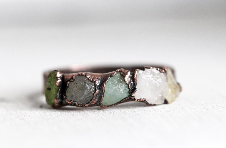 Lucky Stone Ring Raw Stone Silver Ring Multi Stone Crystal | Etsy