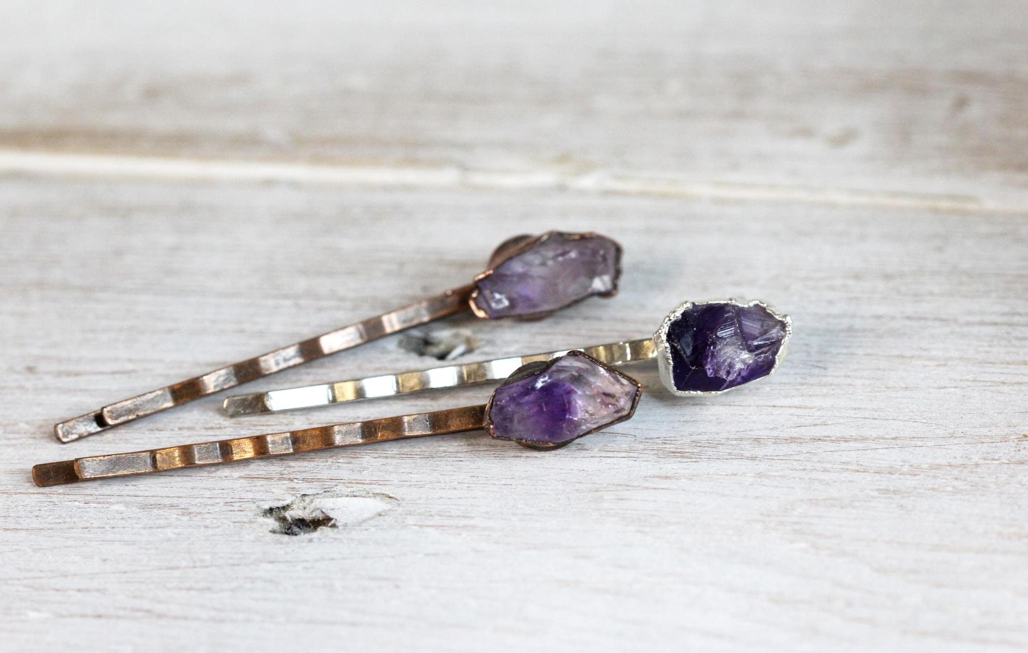 Stone Bobby Pin - Amethyst Hair Pin - Crystal Hair Pin - Purple Crystal ...