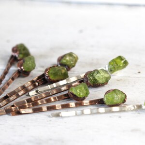 Stone Bobby Pin - Peridot Hair Pin - Copper Electroformed Jewelry ...