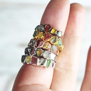 Lucky Stone Ring - Raw Stone Silver Ring - Multi Stone Crystal and ...