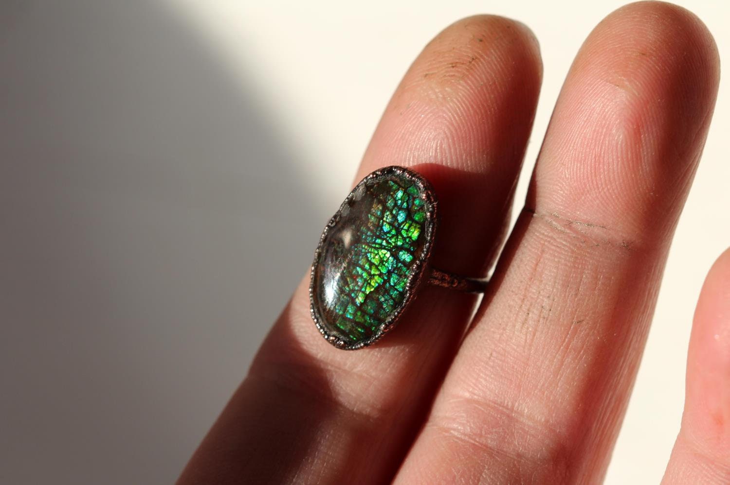 Ammolite Ring - Size 6 1/4 - Fossilized Ammonite Shell - Colorful Stone ...