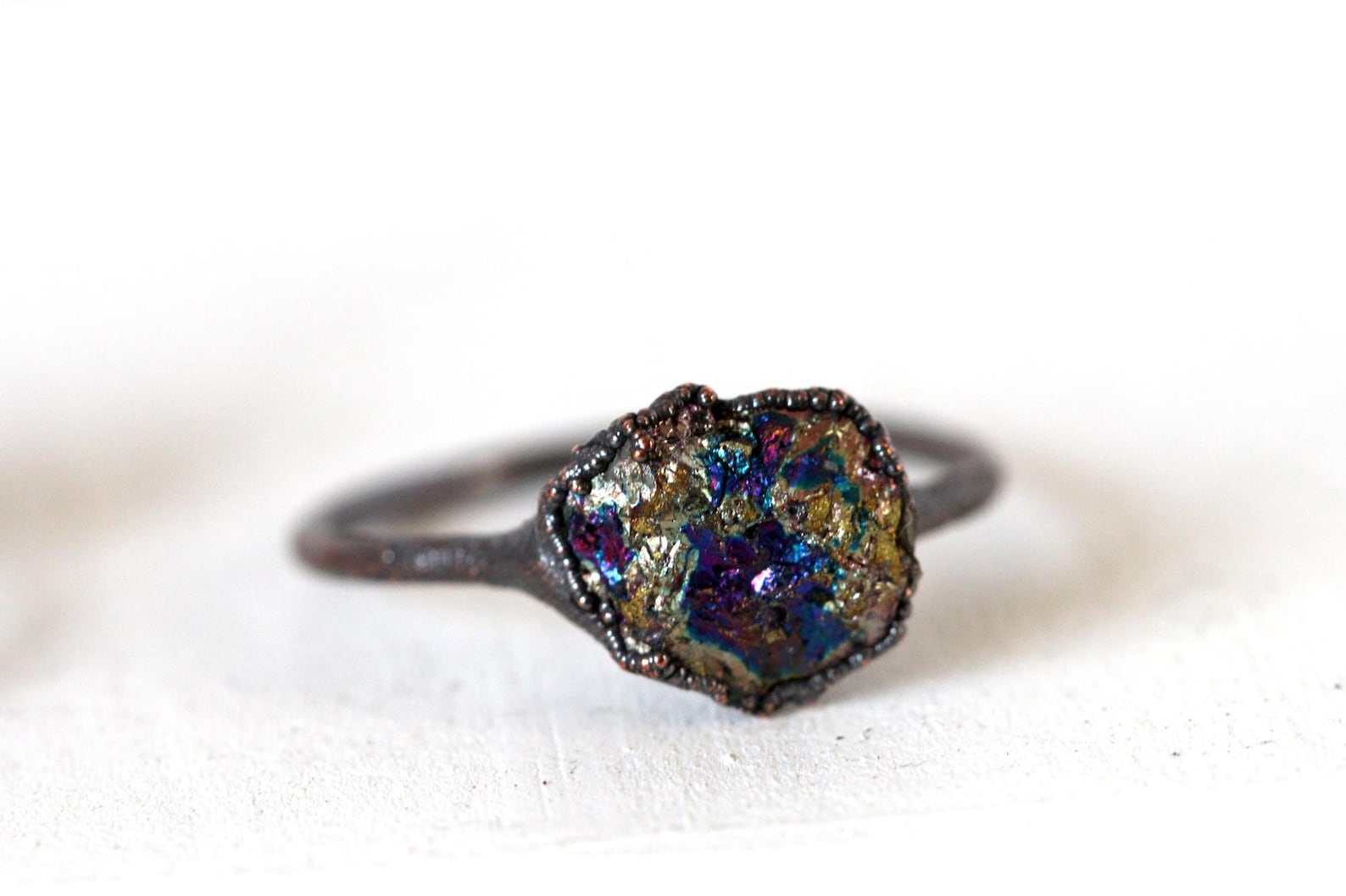 Peacock Ore Ring Rustic Stone Ring Chalcopyrite Ring | Etsy