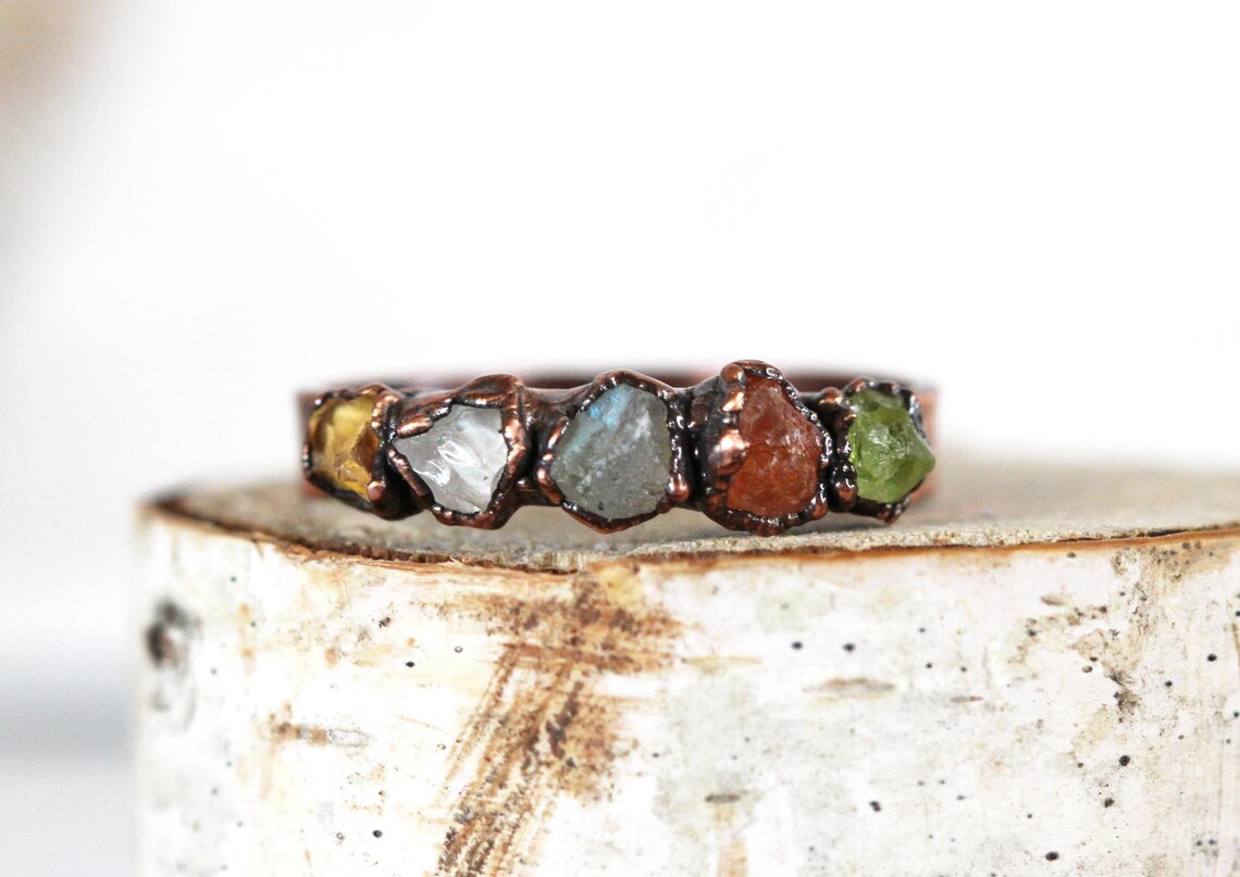 Lucky Stone Ring Raw Stone Silver Ring Multi Stone Crystal - Etsy Canada