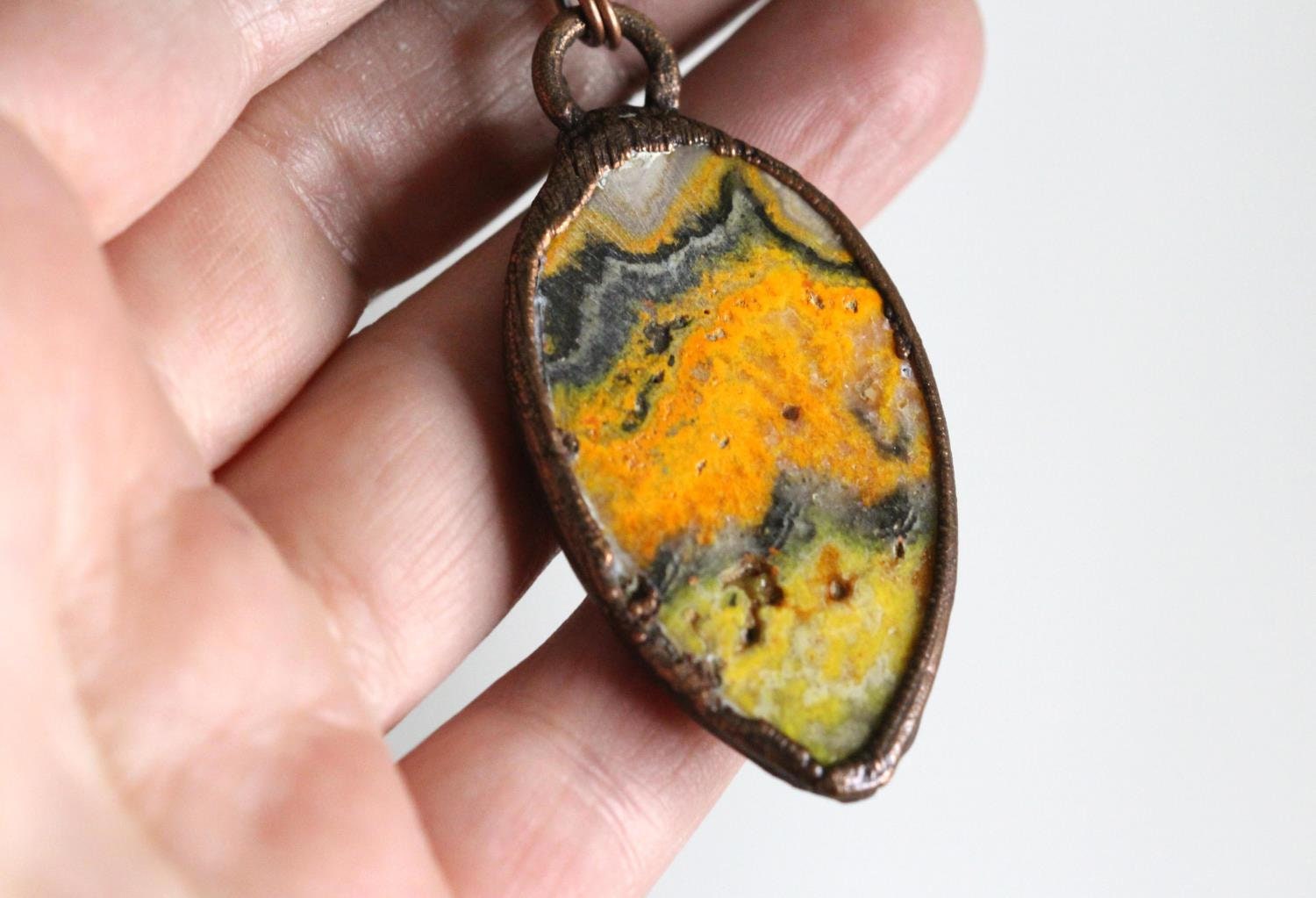 Bumble Bee Jasper Necklace - Large Stone Pendant - Volcanic Stone ...