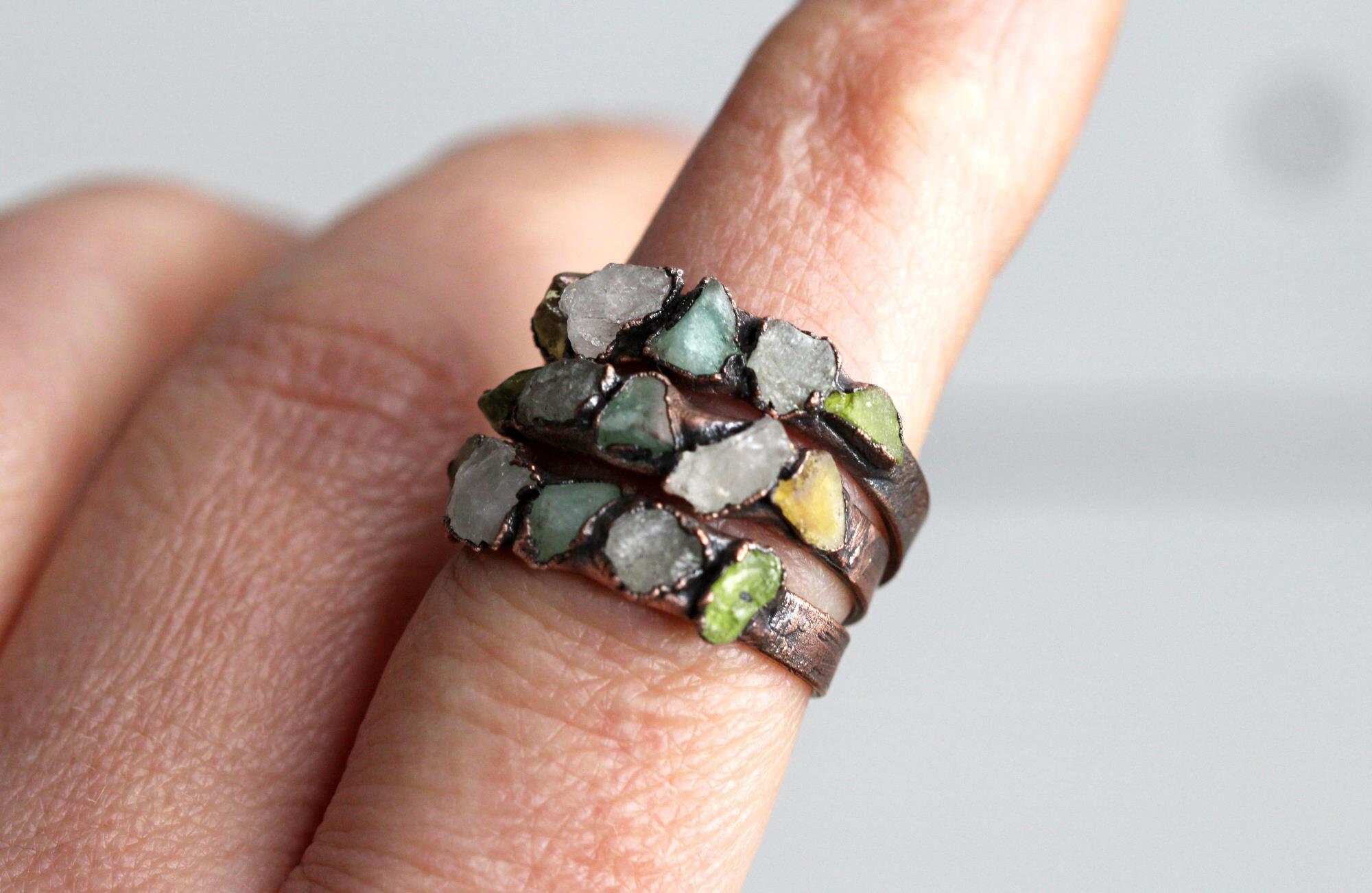 Lucky Stone Ring Raw Stone Silver Ring Multi Stone Crystal | Etsy