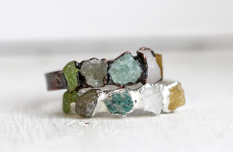 Lucky Stone Ring Raw Stone Silver Ring Multi Stone Crystal | Etsy
