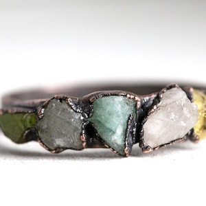 Lucky Stone Ring Raw Stone Silver Ring Multi Stone Crystal | Etsy