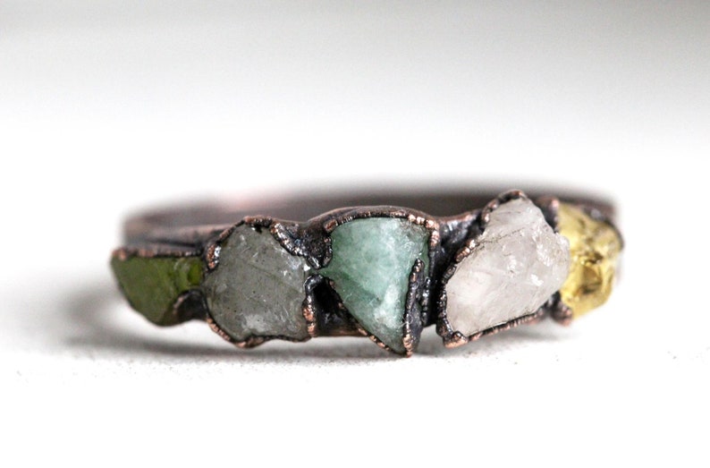 Lucky Stone Ring Raw Stone Silver Ring Multi Stone Crystal | Etsy