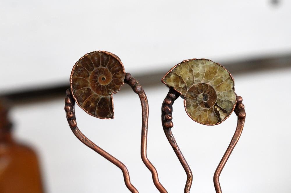 Ammonite Hair Fork Copper Hair Jewelry Fossilized Hair | Etsy