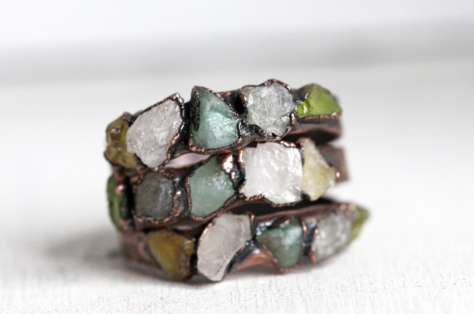 Lucky Stone Ring Raw Stone Silver Ring Multi Stone Crystal | Etsy