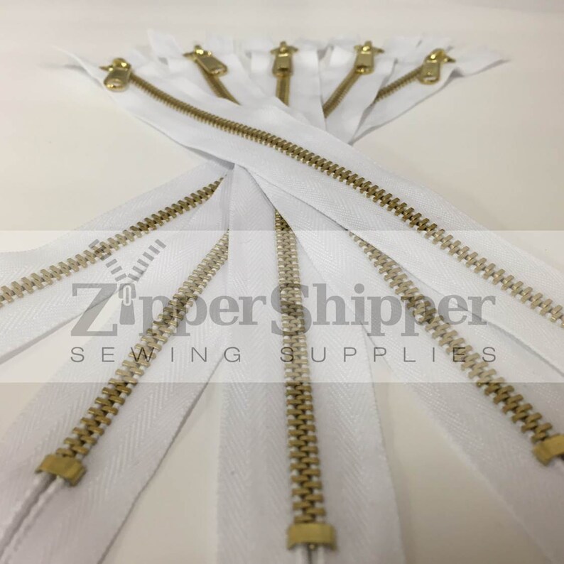 Fancy Metal Zippers Wholesale White Brass Gold Teeth 9 | Etsy