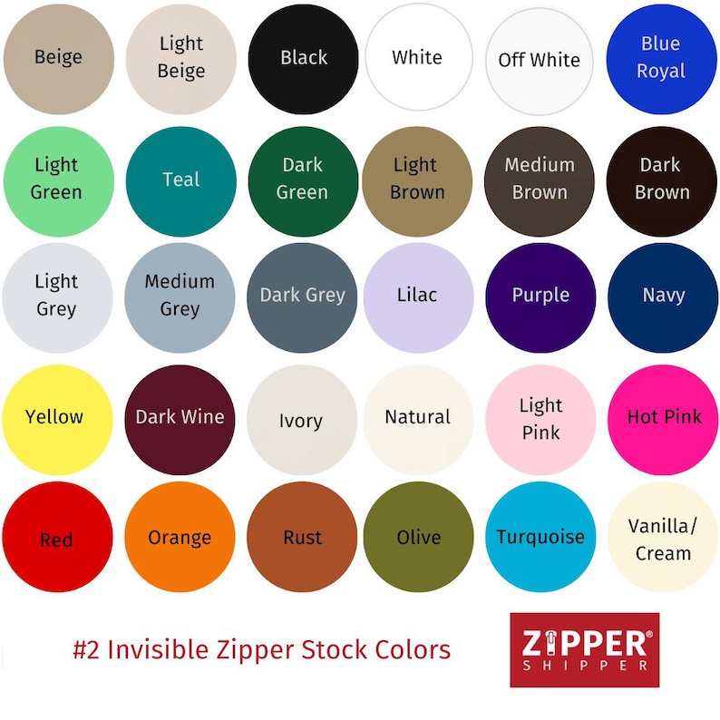 Lightweight #2 Invisible Closed-end-zipper, Many Colors-lengths 9, 14 ...