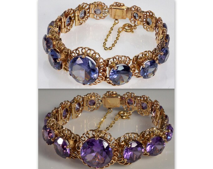 Vintage 18K Gold Color Changing Lab Alexandrite Bracelet C.1970 - Etsy