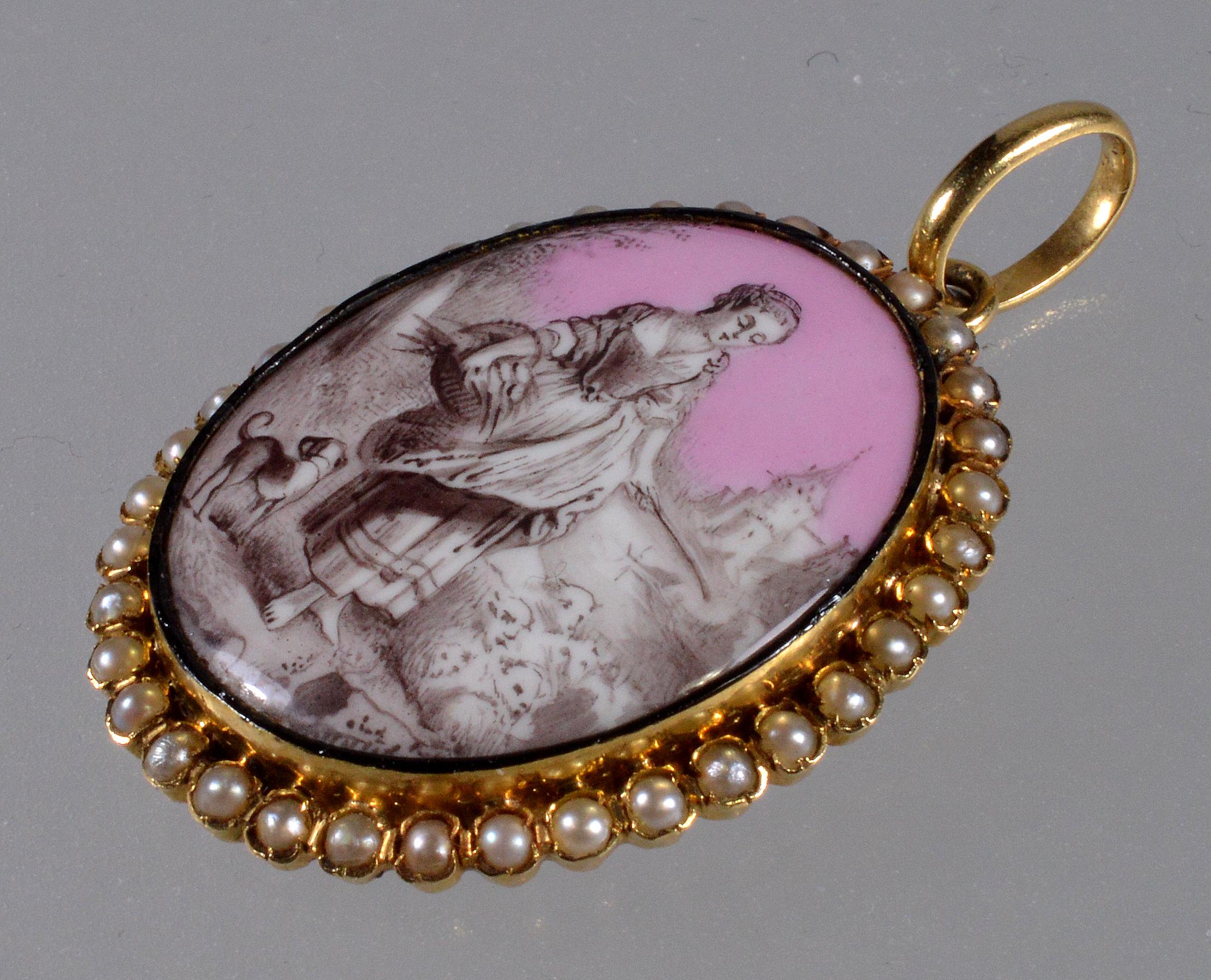 Antique Georgian 18K Gold Grisaille Enamel Pearl Pendant C.1790 - Etsy
