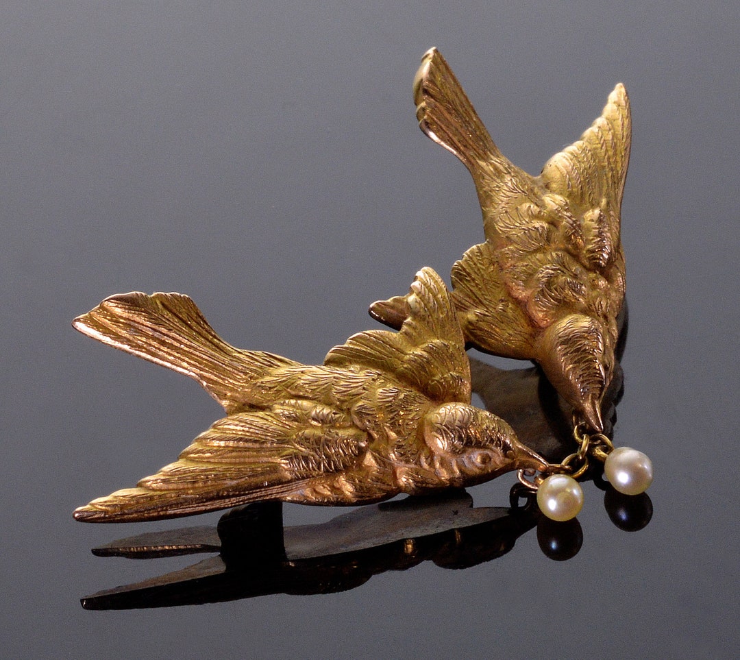 Antique French 18K Gold Love Doves Pair Brooch Pin C.1890 - Etsy