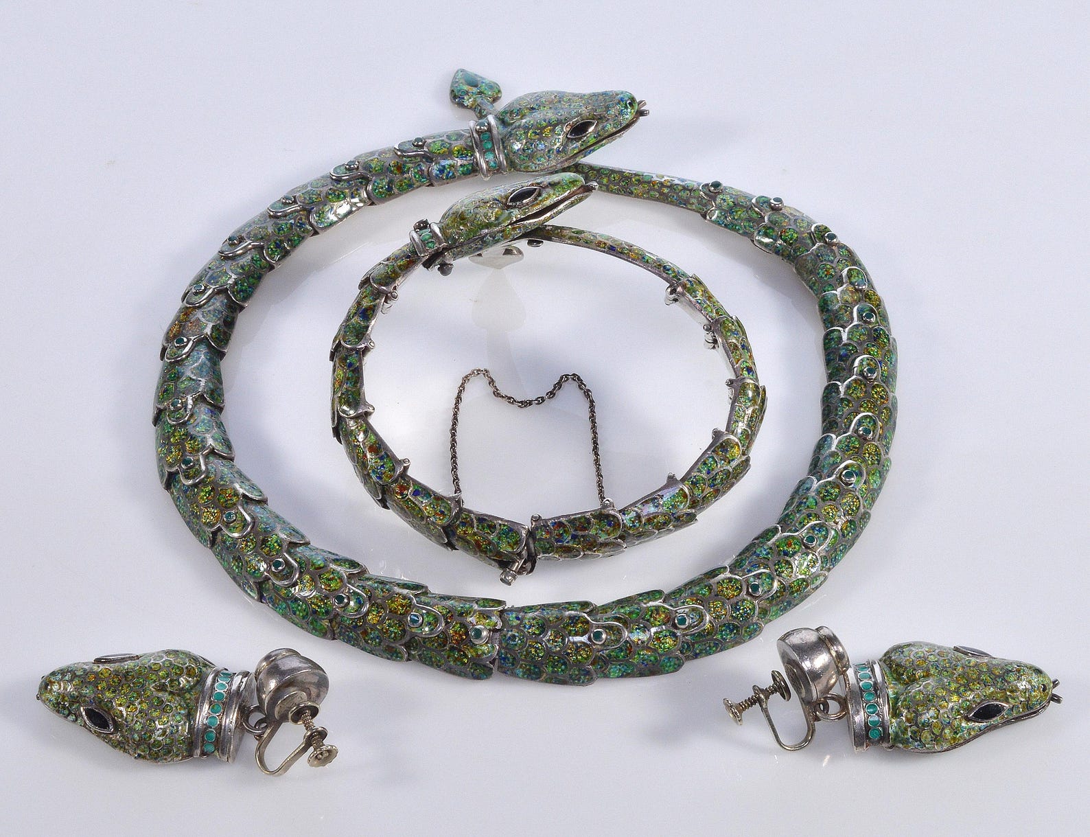 Margot De Taxco Enamel Sterling Snake Suite Necklace Bracelet Earrings ...