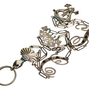 Antique Victorian Hand Key Holder Chatelain Chain Sterling Turquoise ...