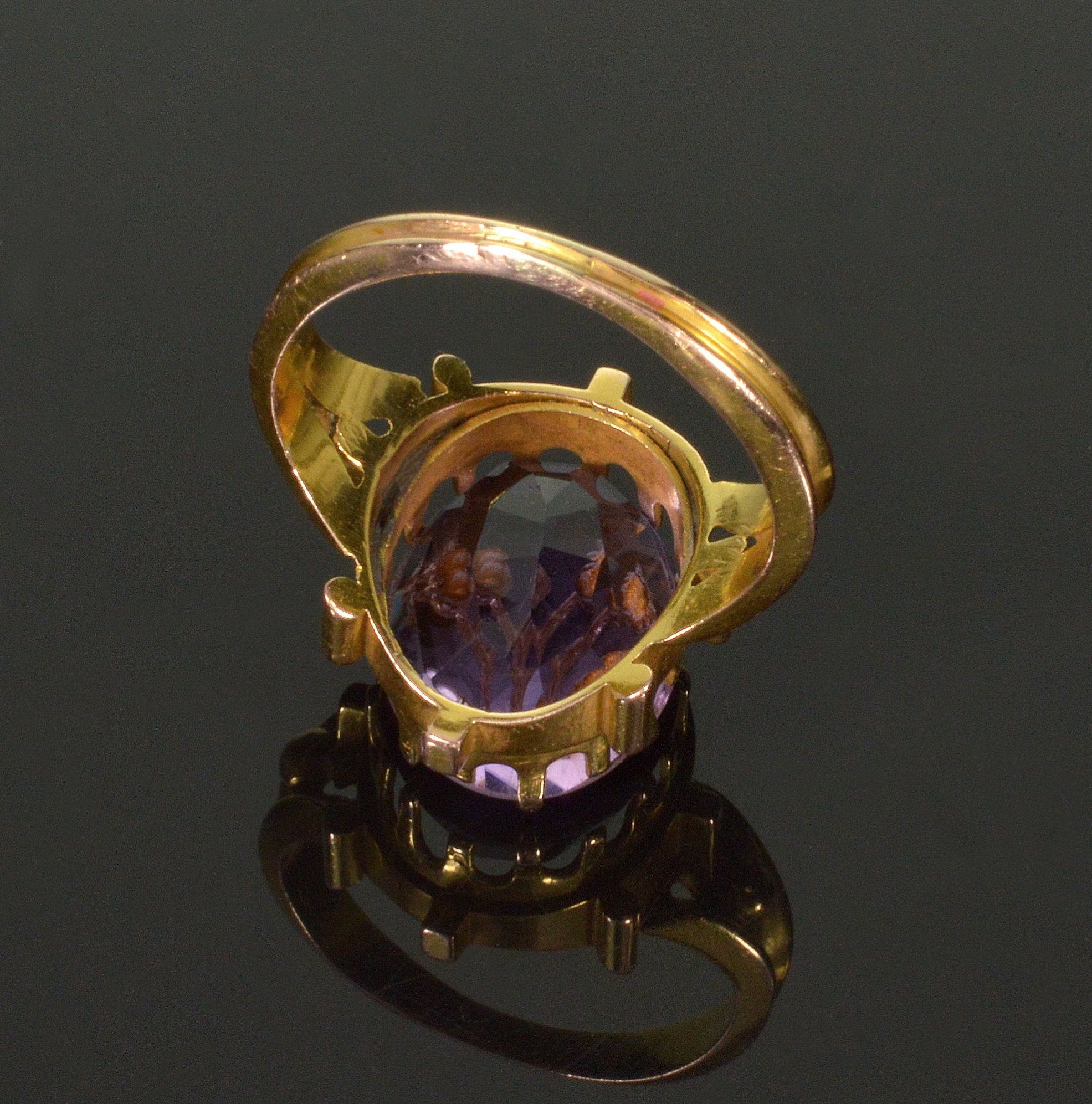Antique 14K Gold Rose of Sharon Diamond Ring Amethyst Inlay - Etsy