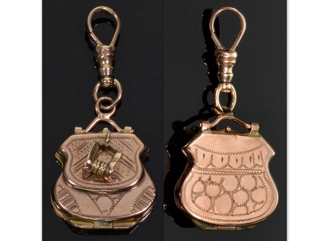 Antique Victorian 10K Gold Purse Locket Pendant Fob C.1880 002880 ...