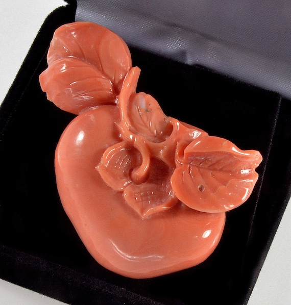 Antique Salmon Coral Hand Carved Large Fruit Sterling Brooch | Etsy