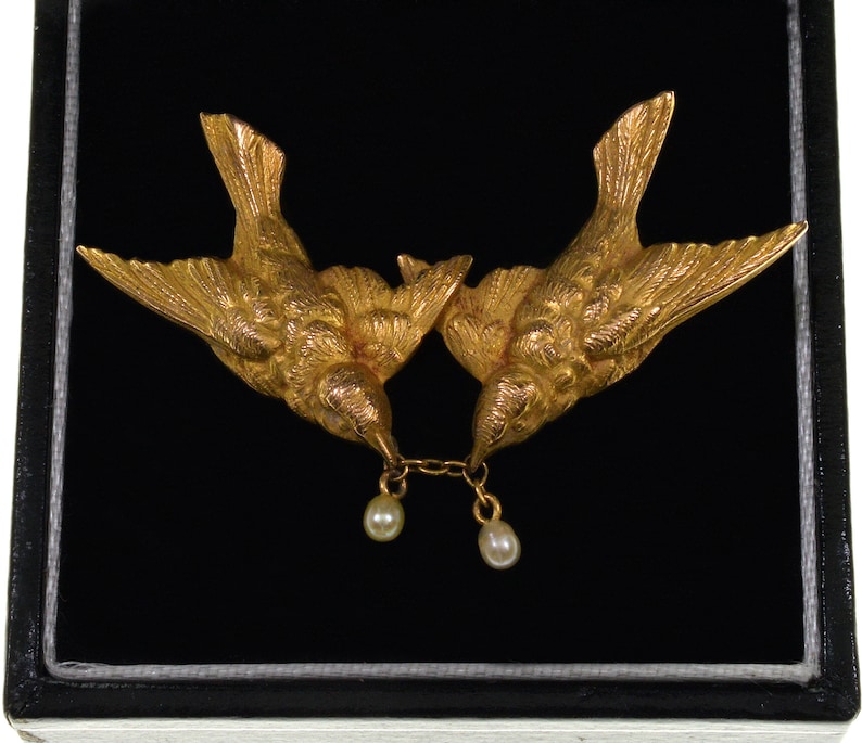 Antique French 18K Gold Love Doves Pair Brooch Pin C.1890 - Etsy