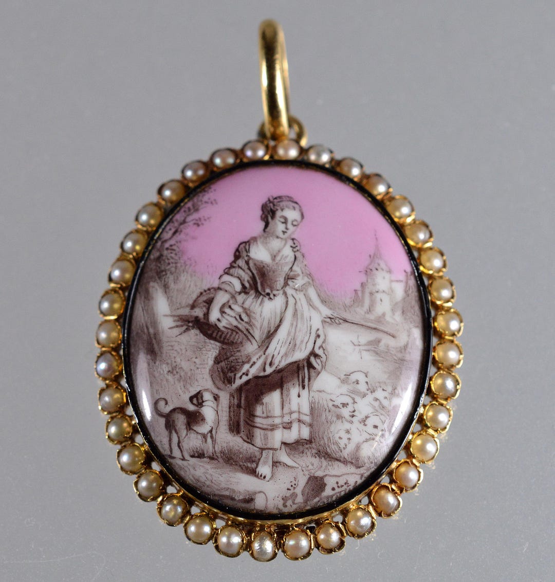 Antique Georgian 18K Gold Grisaille Enamel Pearl Pendant C.1790 - Etsy