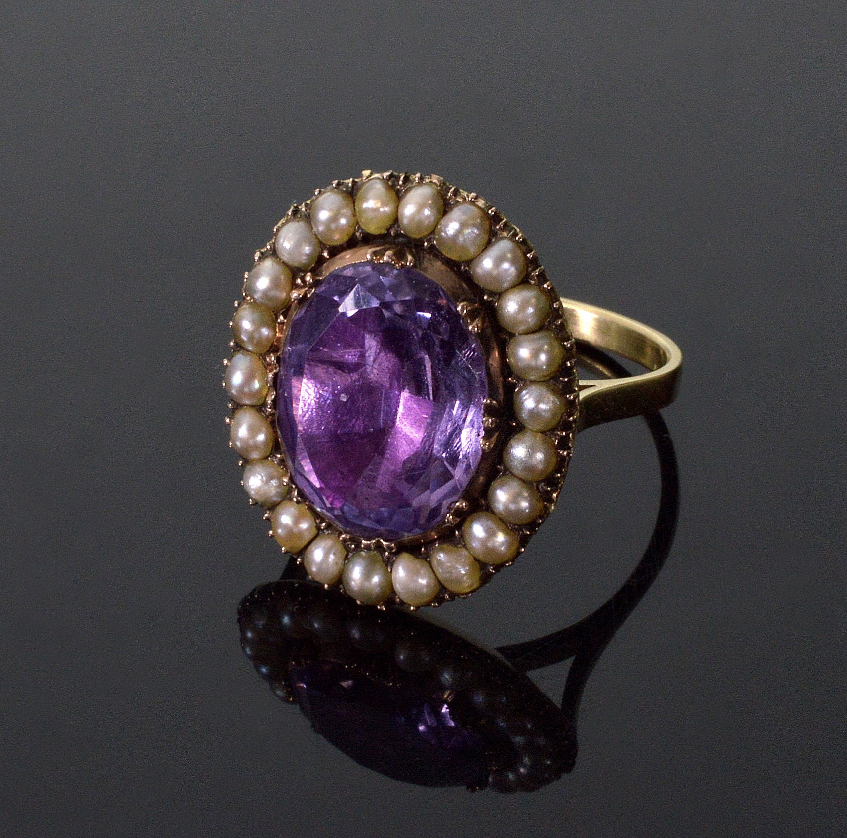 Buy Antique Georgian 14K Gold Amethyst Pearl Ring Conversion Size 7 1 2 C.1820 Online in India Etsy