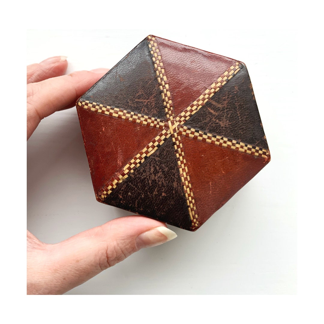 Vintage Leather Bound Box - Hexagonal Box - Wooden Box - Small Box ...