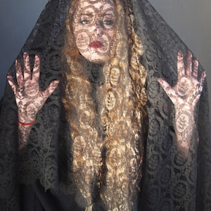Antique Mourning Shawl - Gothic Bride - Steampunk - Halloween Costume ...