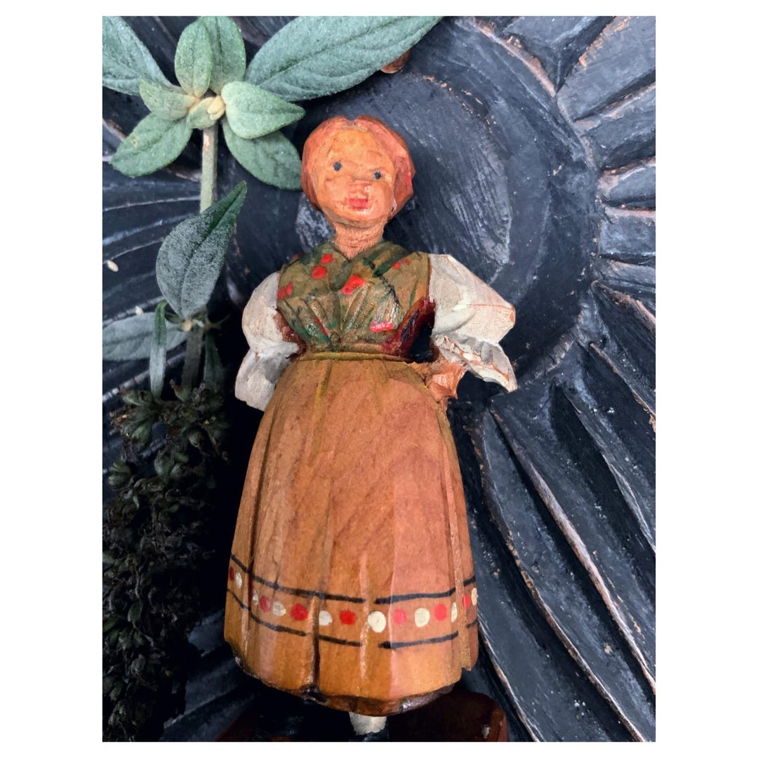Vintage Carved Figurine Tyrol Art Folk Art Rustic Decor Hand Carved ...