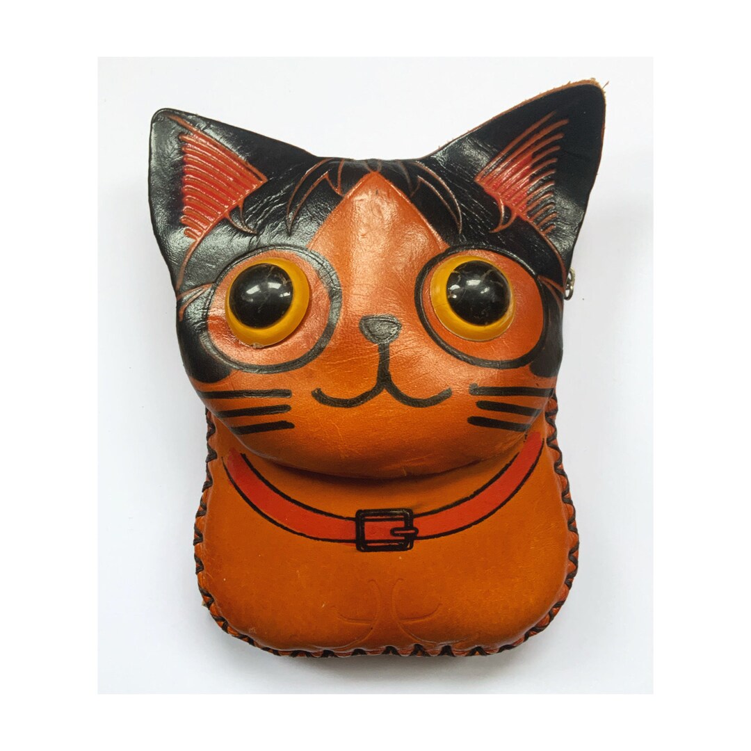 Vintage Coin Purse - Cat Purse - Leather Wallet - Micro Clutch Bag ...