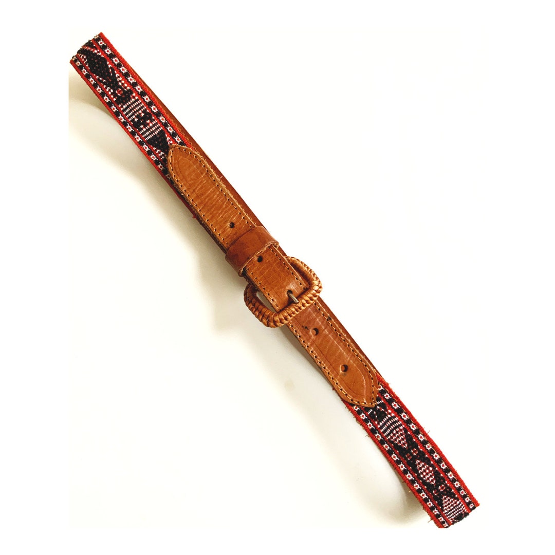 Vintage Belt Brown Leather Belt Aztec Print Belt - Etsy