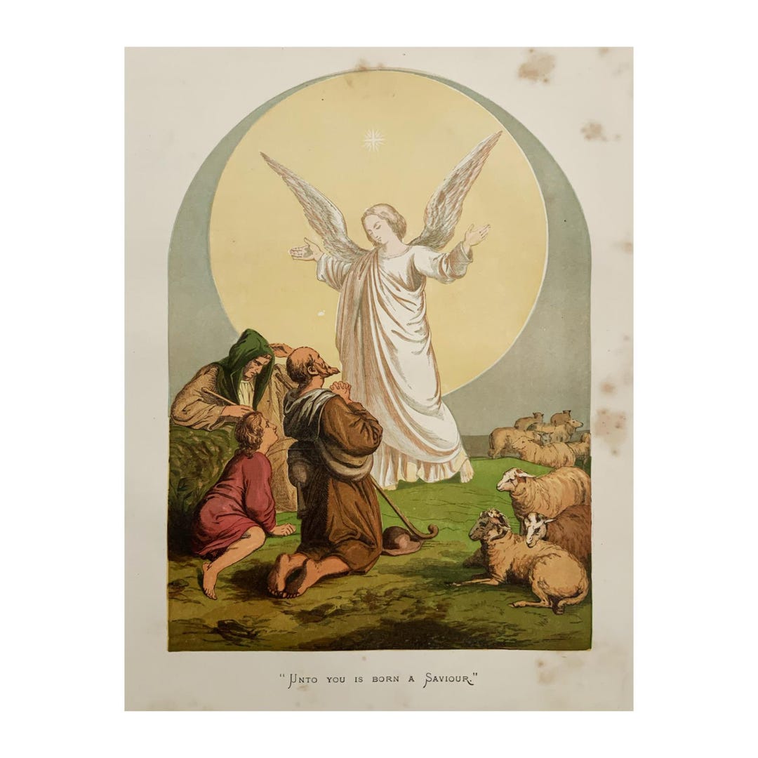 Unto You is Born A Saviour - Antique Print - Angel Art - Religious ...