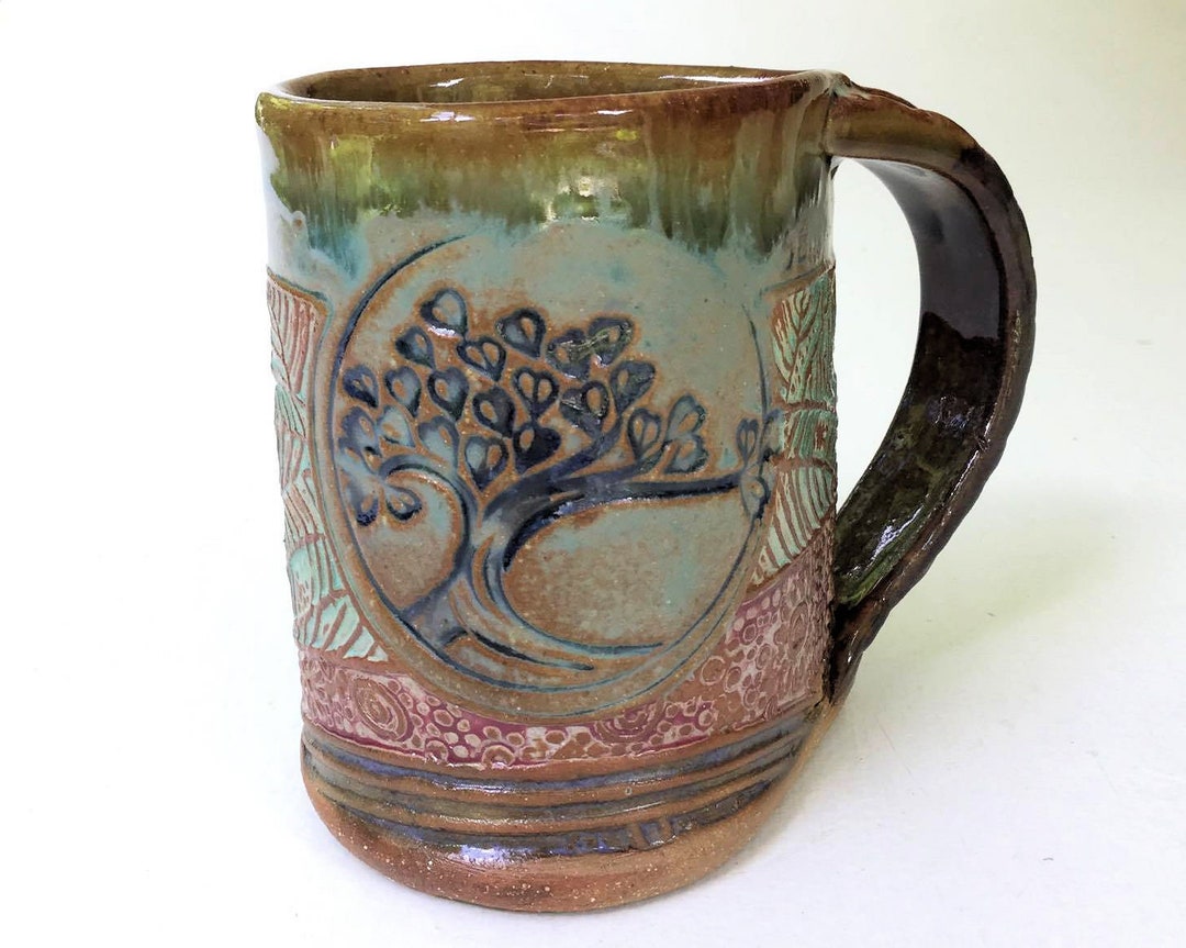 Handmade Tree of Life Pottery Mug: Artisan Coffee Cup - Etsy