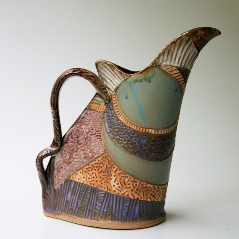 Abstract Design Pitcher Set With Four Cups Pottery Handmade - Etsy