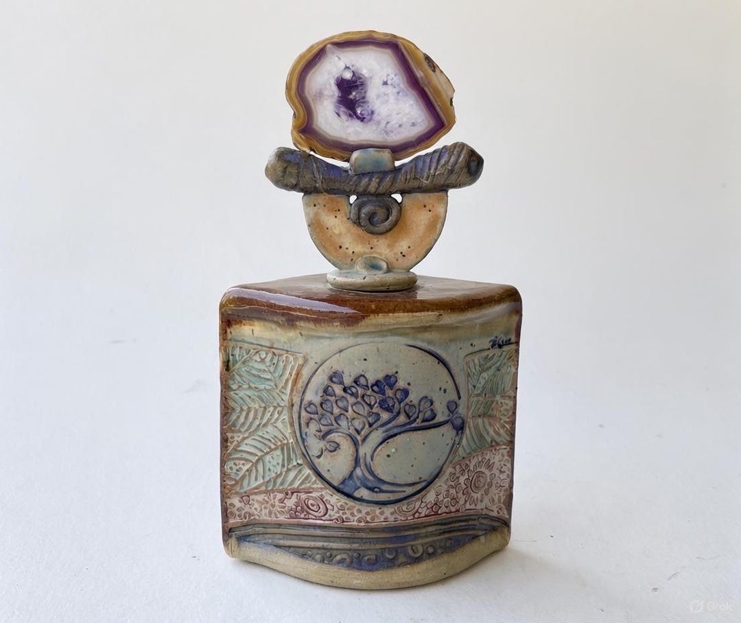 Handcrafted Tree Vessel Pottery With Agate Lid Unique Decorative ...
