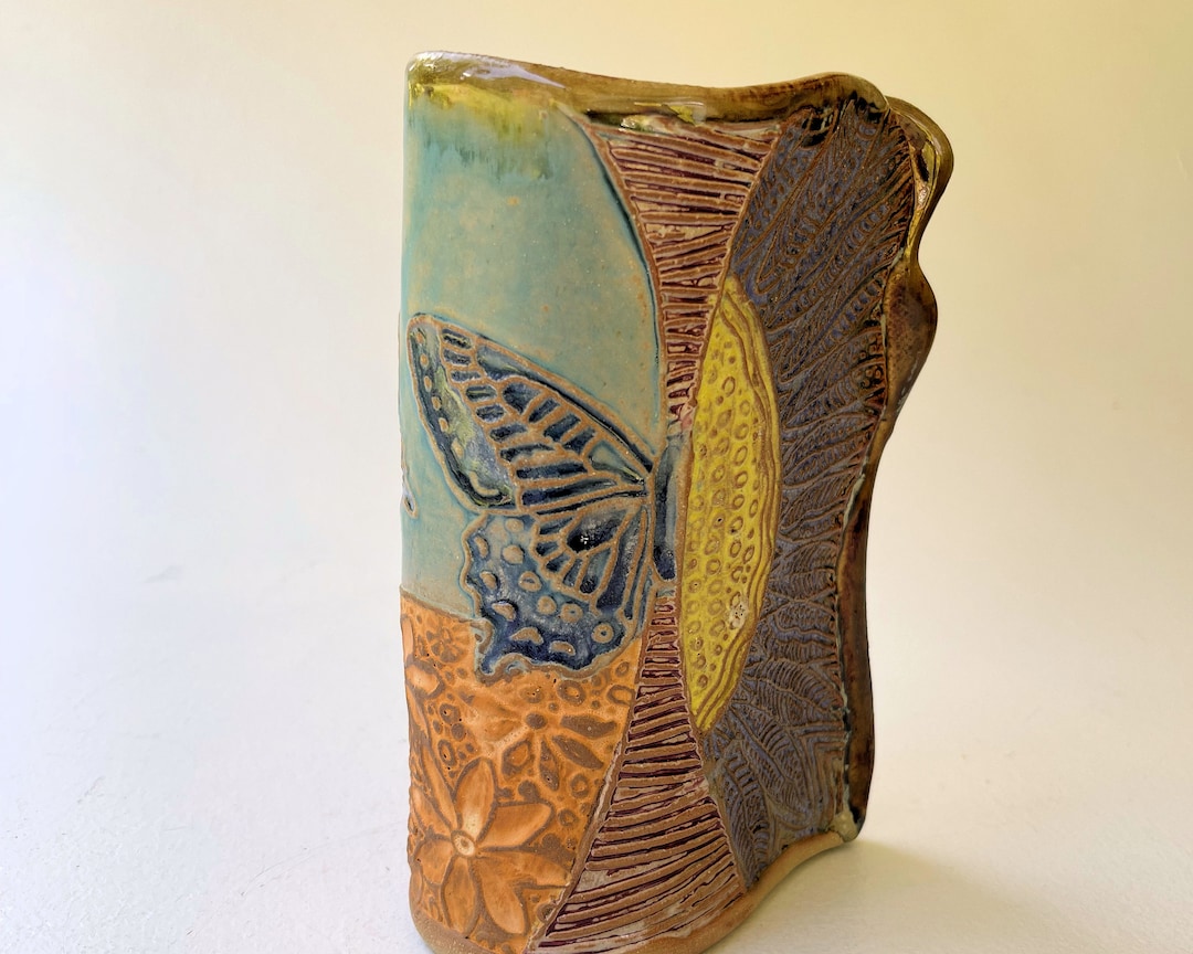 Butterfly Pottery Flower Vase Hand Made - Etsy