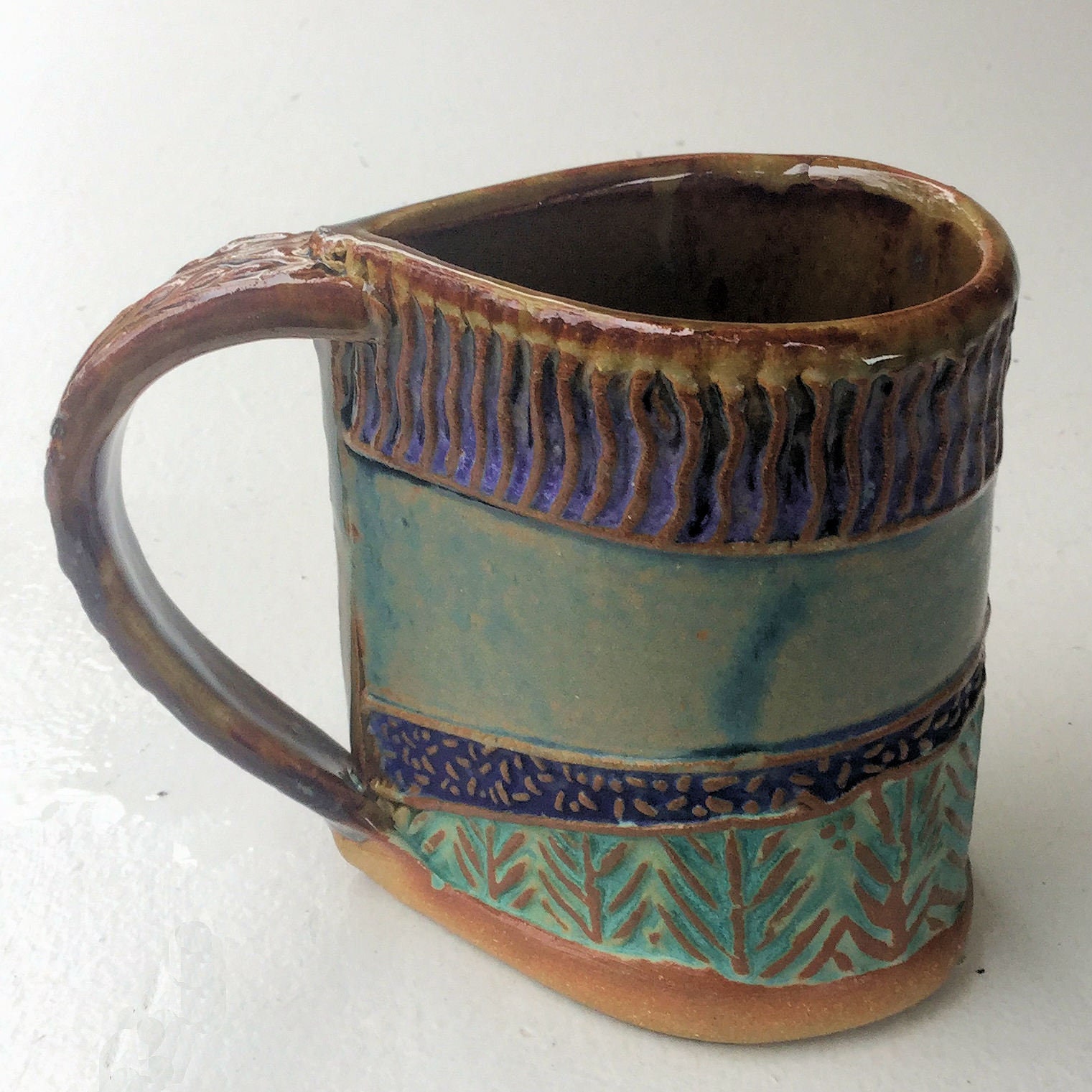 Handmade Wolf Pottery Mug: Artisan Stoneware Coffee Cup - Etsy